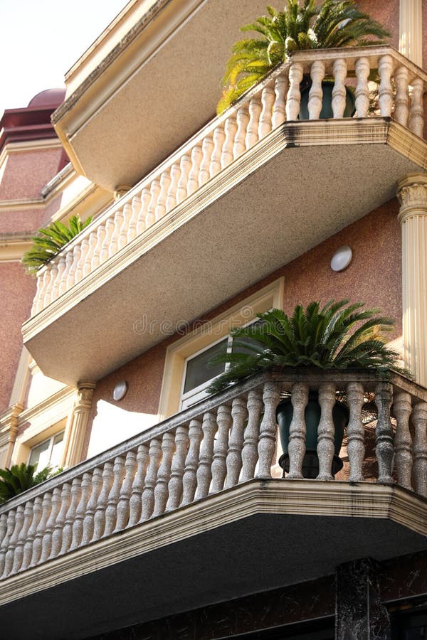 Exterior of Beautiful Building with Balconies and Palm Tree Outdoors ...