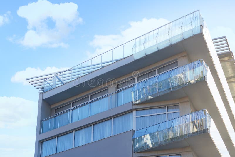 Exterior of Beautiful Residential Building with Balconies, Low Angle ...