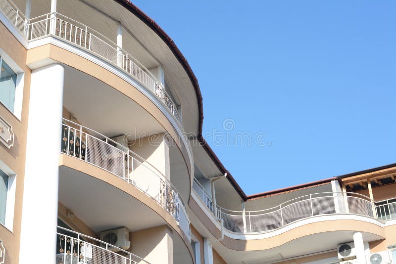 Exterior of Beautiful Residential Building with Balconies, Low Angle ...