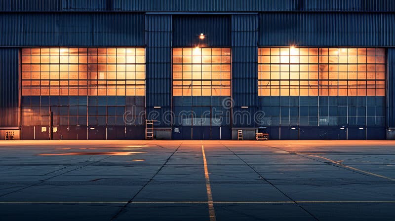 Exterior of Big Industrial Warehouse with Windows at Night Stock ...