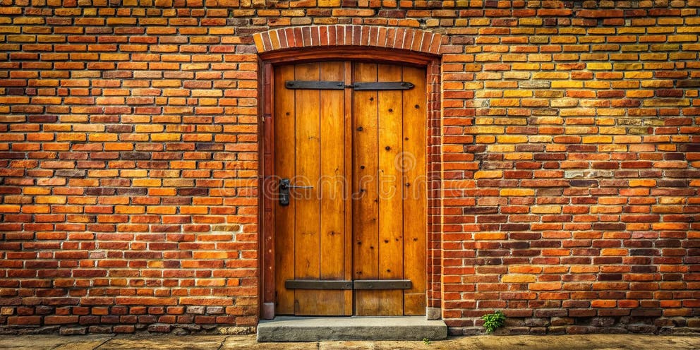 Exterior Brick Wall with Closed Door a Deep Focus Architectural Detail ...