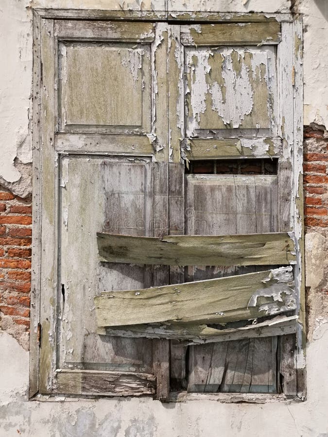 Exterior Broken Wooden Windows on Brick Wall Stock Photo - Image of ...