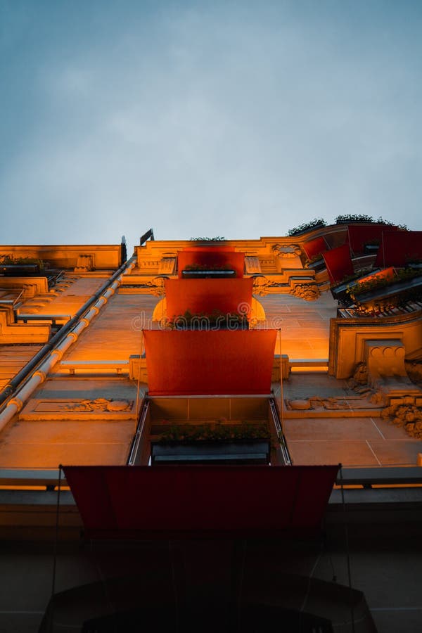 Exterior Building Facade with Pavillion on the Windows Highlighted with ...