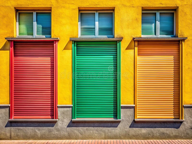 Exterior Building Security Robust Roller Shutters on a Textured Facade ...