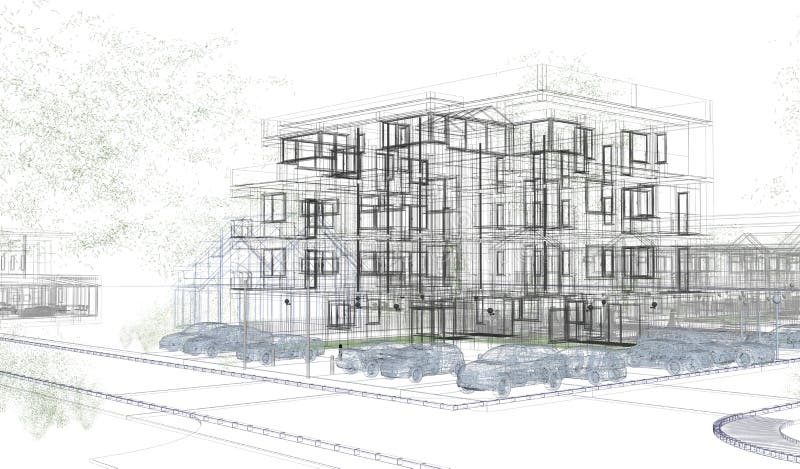 Exterior Building Wireframes, Design Rendering, Architecture Stock ...