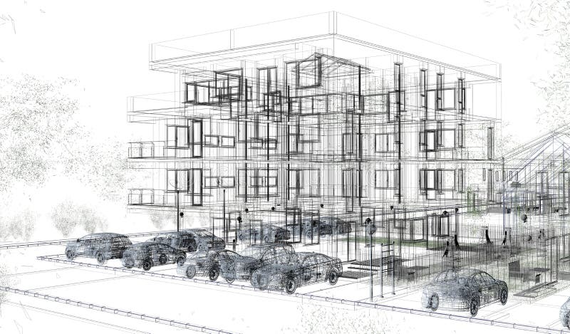Exterior Building Wireframes, Design Rendering, Architecture Stock ...