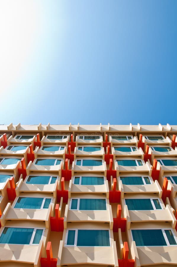 The Exterior of Colorful Modern Building from Bottom To Tip View Stock ...