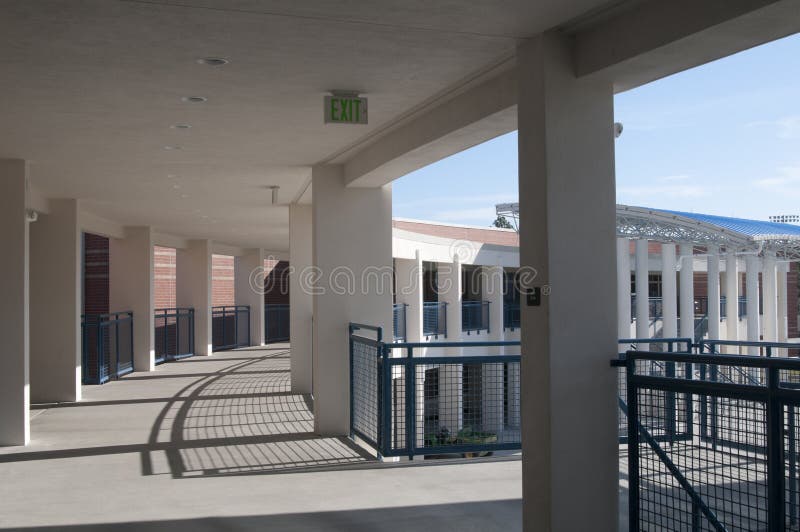 Exterior Corridor at High School Stock Photo - Image of high, columns ...