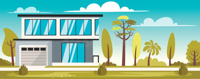 Exterior Design with Flat Building Stock Vector - Illustration of ...