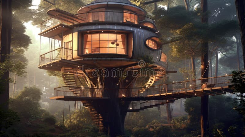 The Exterior Design of Modern and Luxurious Treehouse in the Forest ...