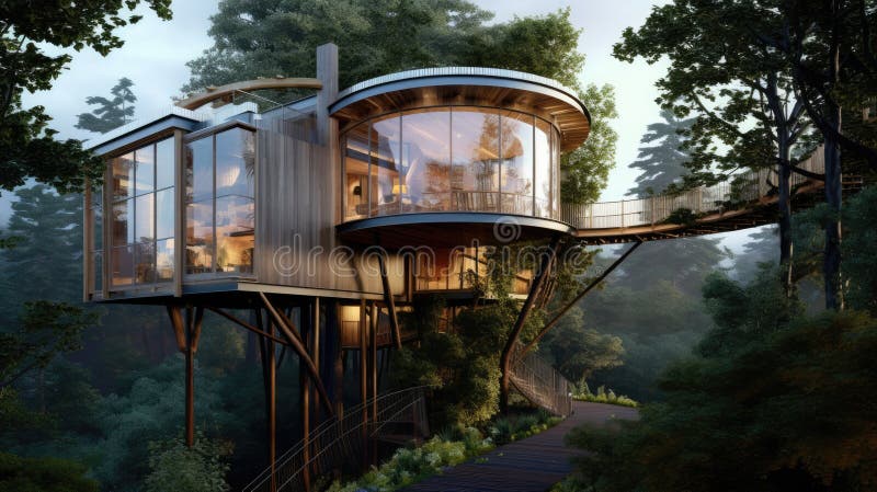 The Exterior Design of Modern and Luxurious Treehouse in the Forest ...