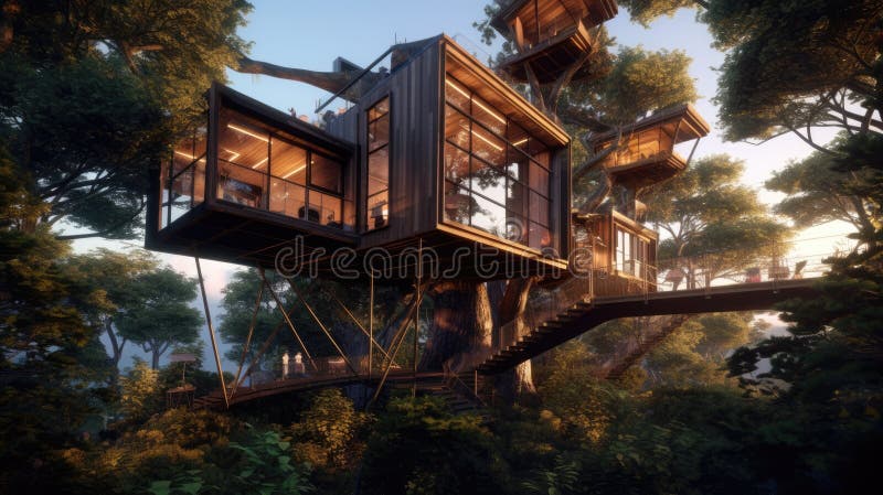 The Exterior Design of Modern and Luxurious Treehouse in the Forest ...