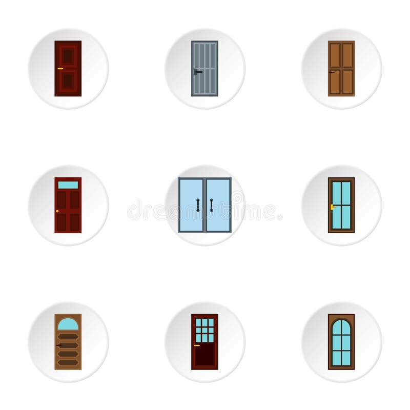 Exterior Doors Icons Set, Flat Style Stock Vector - Illustration of ...
