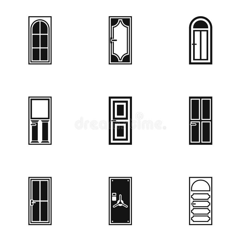 Exterior Doors Icons Set, Simple Style Stock Vector - Illustration of ...