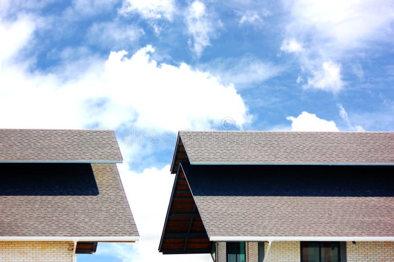 Exterior Double - Layered Roof on Blue Sky Construction Design Stock ...