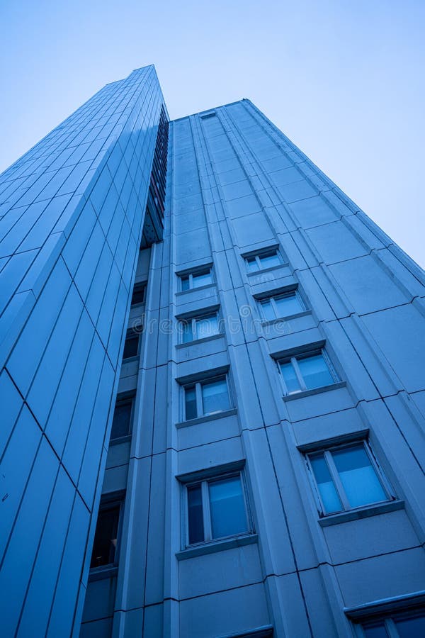Exterior Elevator Shaft of a Tall White High Rise Building.. Stock ...