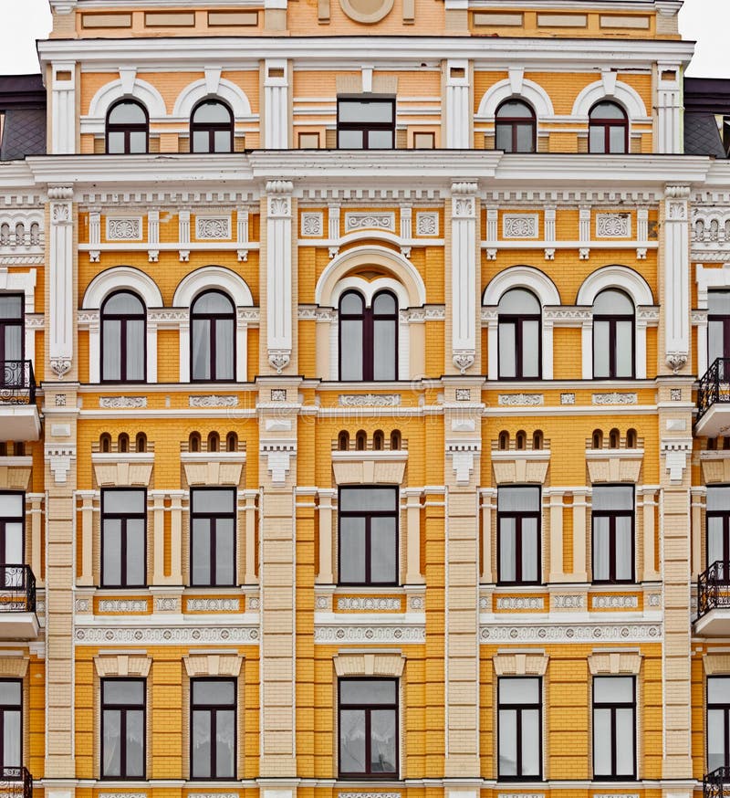 Exterior of European Yellow Building Stock Photo - Image of building ...