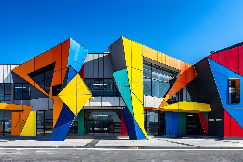Exterior of a Geometric School Building with Modern Architectural ...