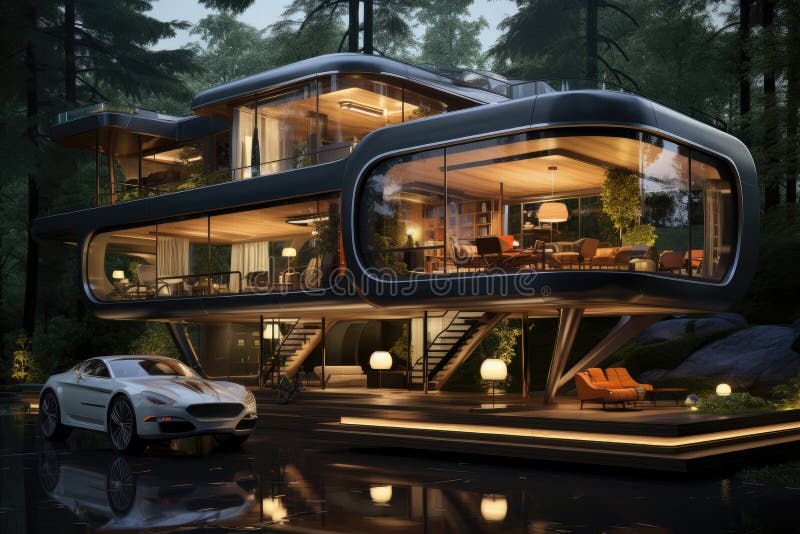 Exterior of the House of the Future Stock Illustration - Illustration ...