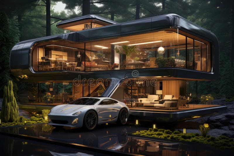 Exterior of the House of the Future Stock Illustration - Illustration ...