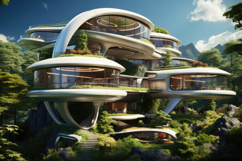Exterior of the House of the Future in Harmony with Nature Stock ...