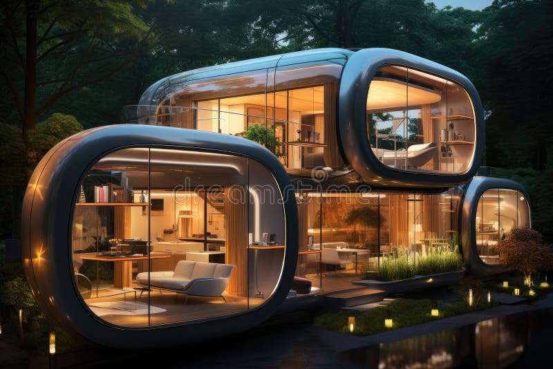 Exterior of the House of the Future in Night Stock Illustration ...