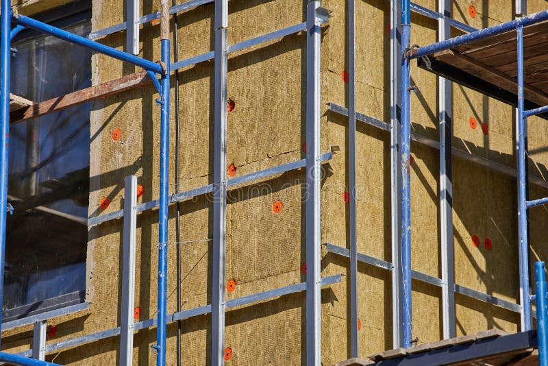 Exterior House Wall Heat Insulation with Mineral Wool, Building Under ...