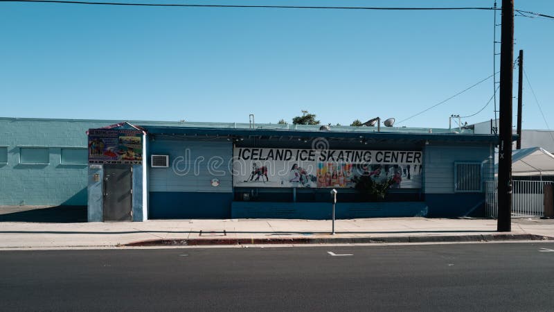 Exterior of an Ice Skating Rink from Outside in LA with Blue Sky ...