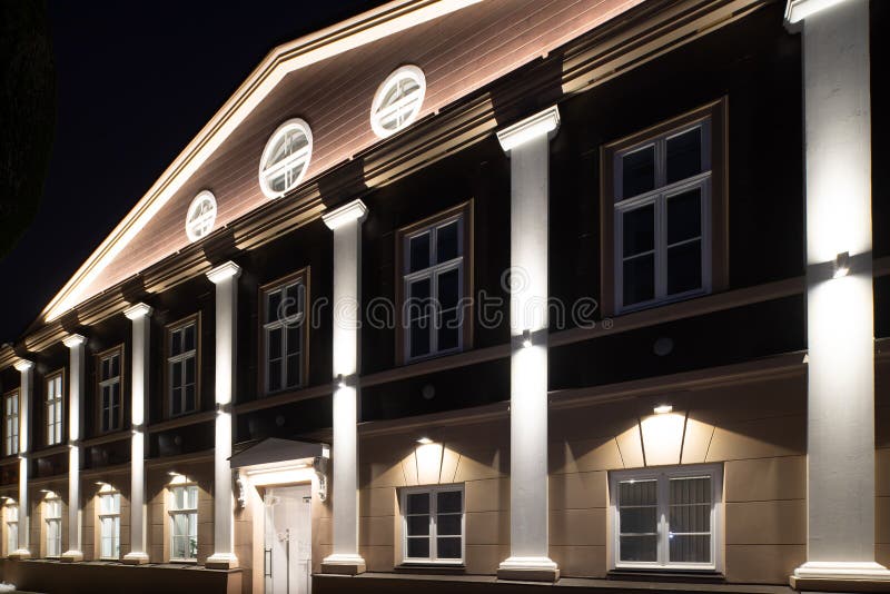 Exterior of Illuminated Modern Building. City Architecture. Stock Photo ...