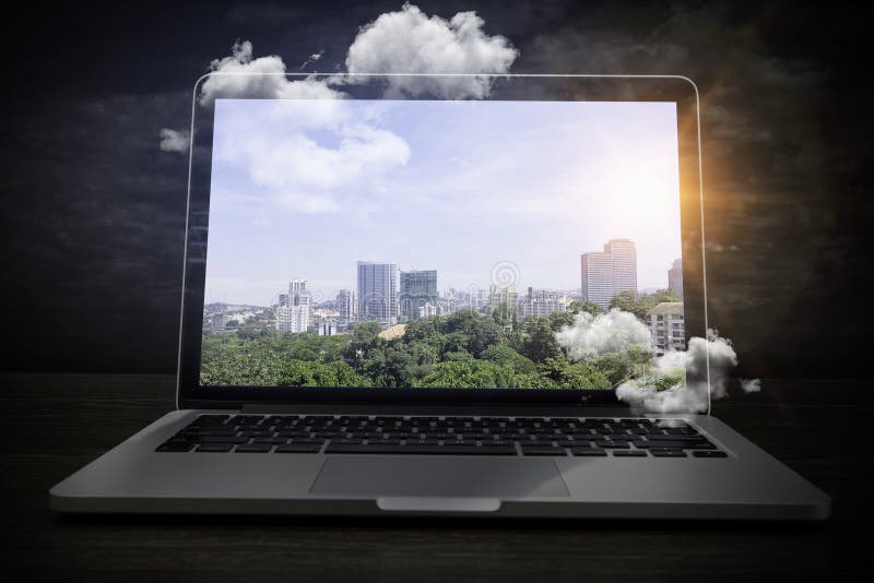 Exterior Landscape on Screen. Mixed Media Stock Photo - Image of ...