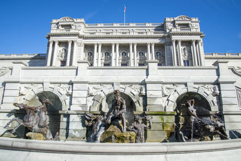 Library of Congress - Grand Staircase Sculptures Stock Photo - Image of ...