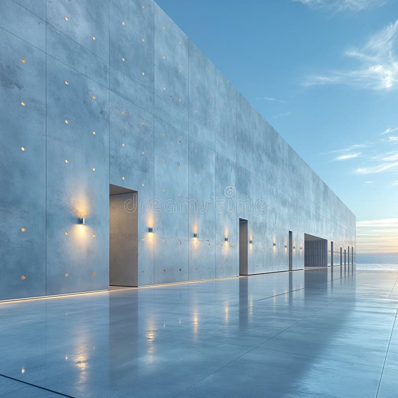 Modern Building Facade with Golden-hour Sky Stock Image - Image of blue ...