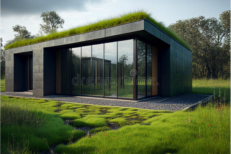 Exterior of Modern Ecologic House with Big French Windows,created with ...