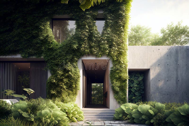 Exterior of Modern Ecologic House with Big French Windows,created with ...