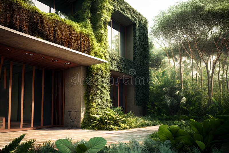 Exterior of Modern Ecologic House with Big Plant Wall,created with ...
