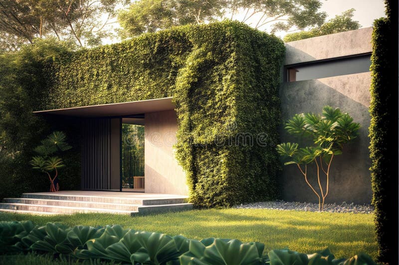 Exterior of Modern Ecologic House with Big Plant Wall,created with ...