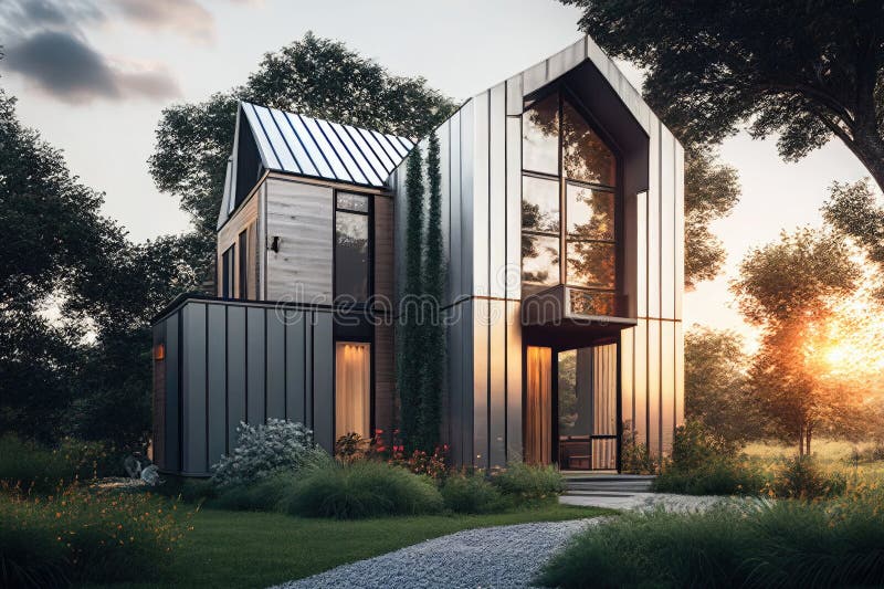 Exterior of Modern House with Large Panoramic Windows. Living Building ...