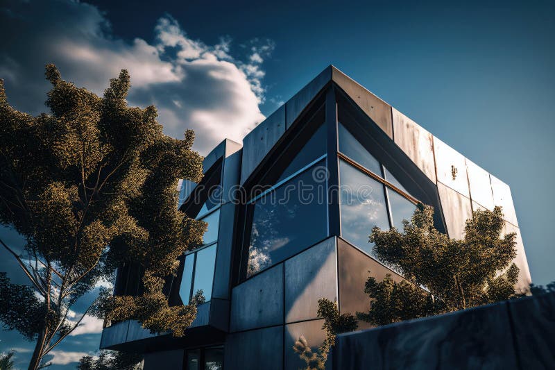 Exterior of Modern House with Large Panoramic Windows. Living Building ...