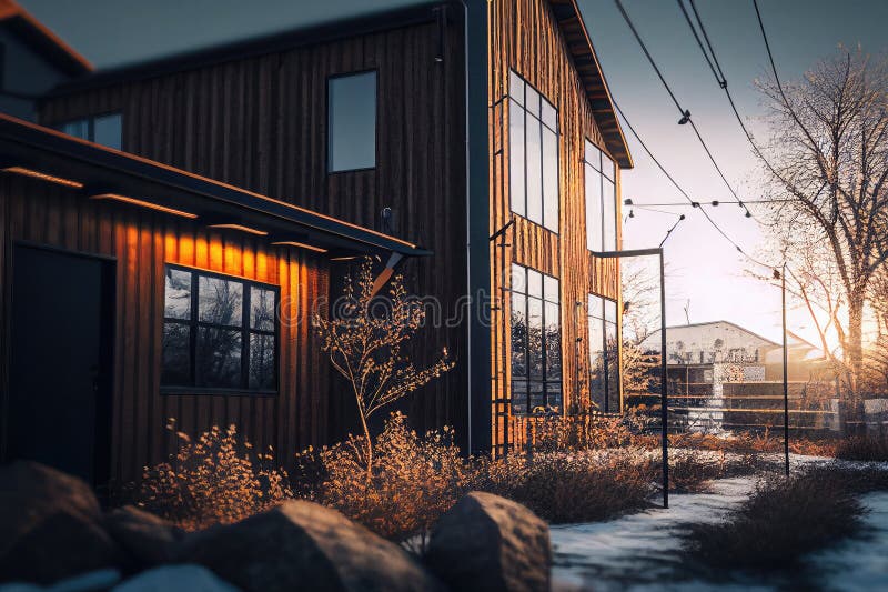 Exterior of Modern House with Large Panoramic Windows. Living Building ...