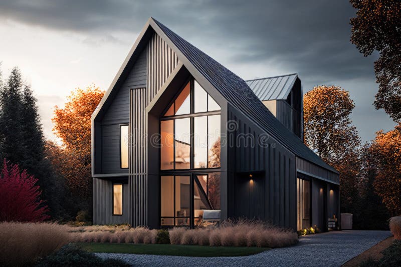 Exterior of Modern House with Large Panoramic Windows. Living Building ...