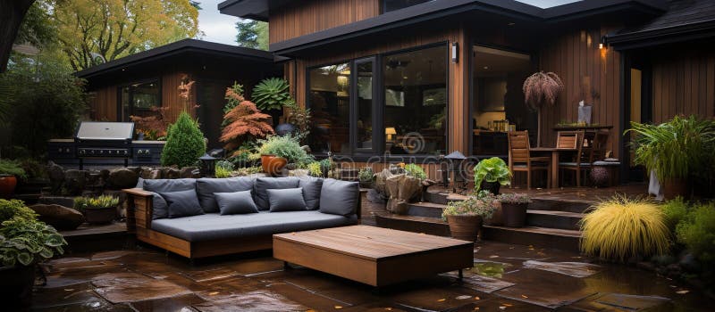 Exterior of Modern House Patio Stock Illustration - Illustration of ...