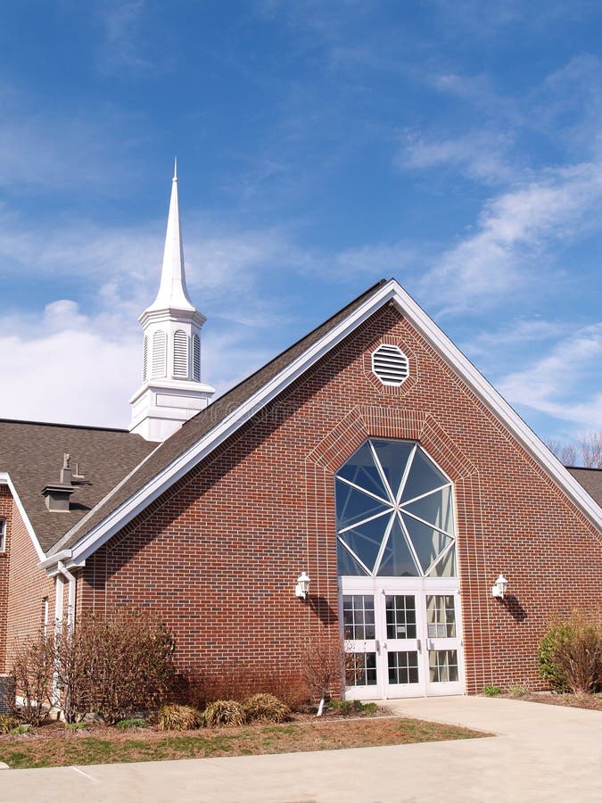 Exterior of a Modern Red Brick Church and Steeple Stock Photo - Image ...