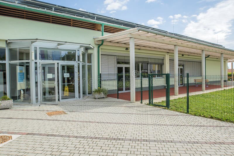 Exterior of a Modern School with Fields of Trimmed Grass and Paved ...