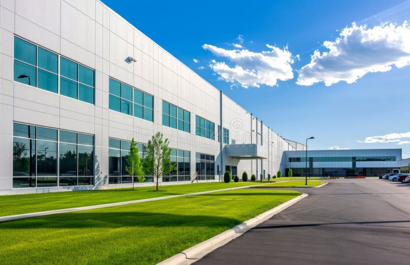 Exterior of Modern Warehouse with Blue Sky Stock Image - Image of ...