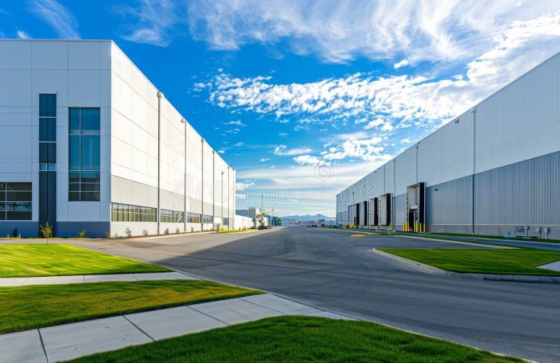 Exterior of Modern Warehouse Building with Empty Street Stock Image ...