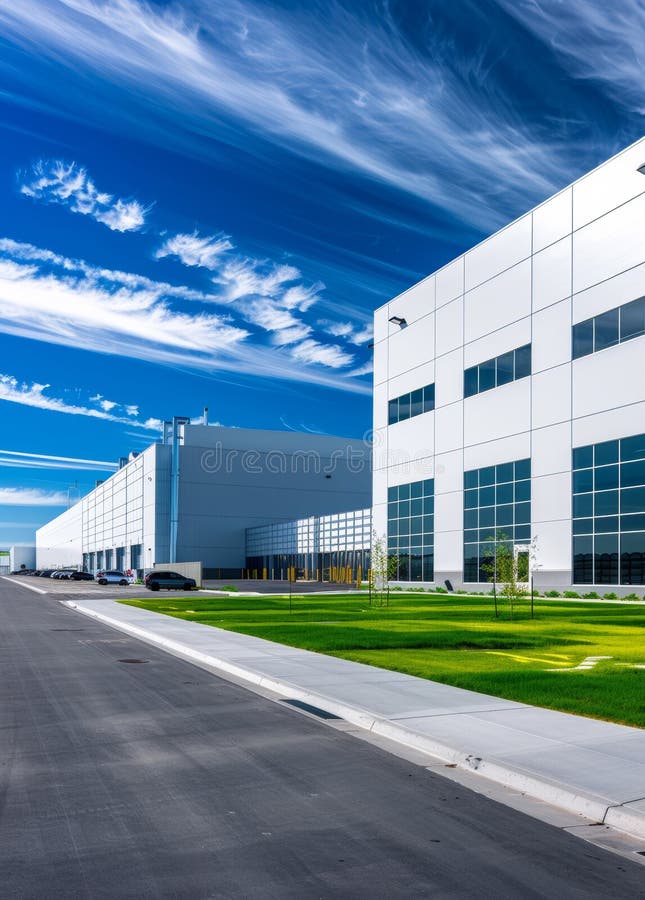 Exterior of Modern Warehouse with Office Building Stock Photo - Image ...