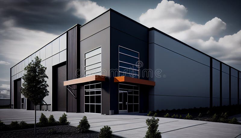Exterior of a Modern Warehouse with a Small Office Unit Stock ...
