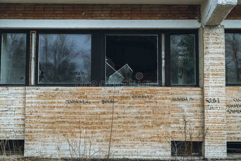 Exterior of Old Abandoned Building with Graffiti Which Has Broken ...
