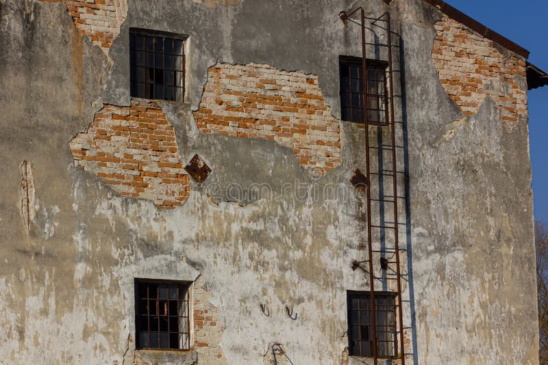 Exterior of Old Brick Building with Rusted Fire Escape Stock Photo ...