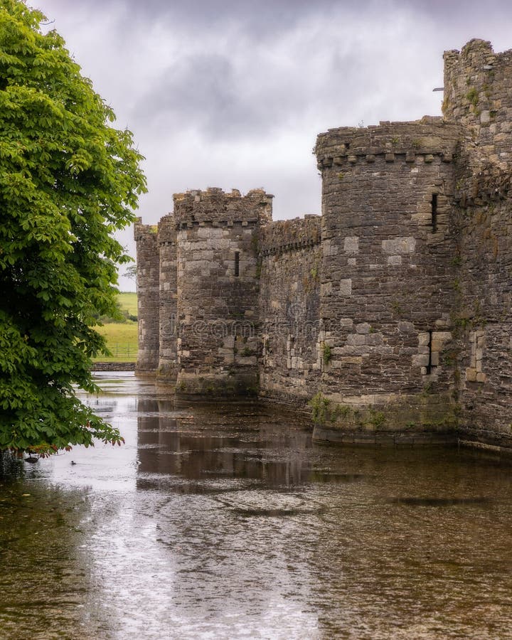Exterior of an Old Stone Medieval Castle - Beaumaris Castle, North ...